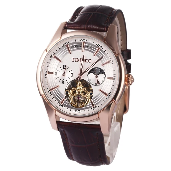 Time100 Men Mechanical Watches Automatic Self-Wind Leather Strap ...