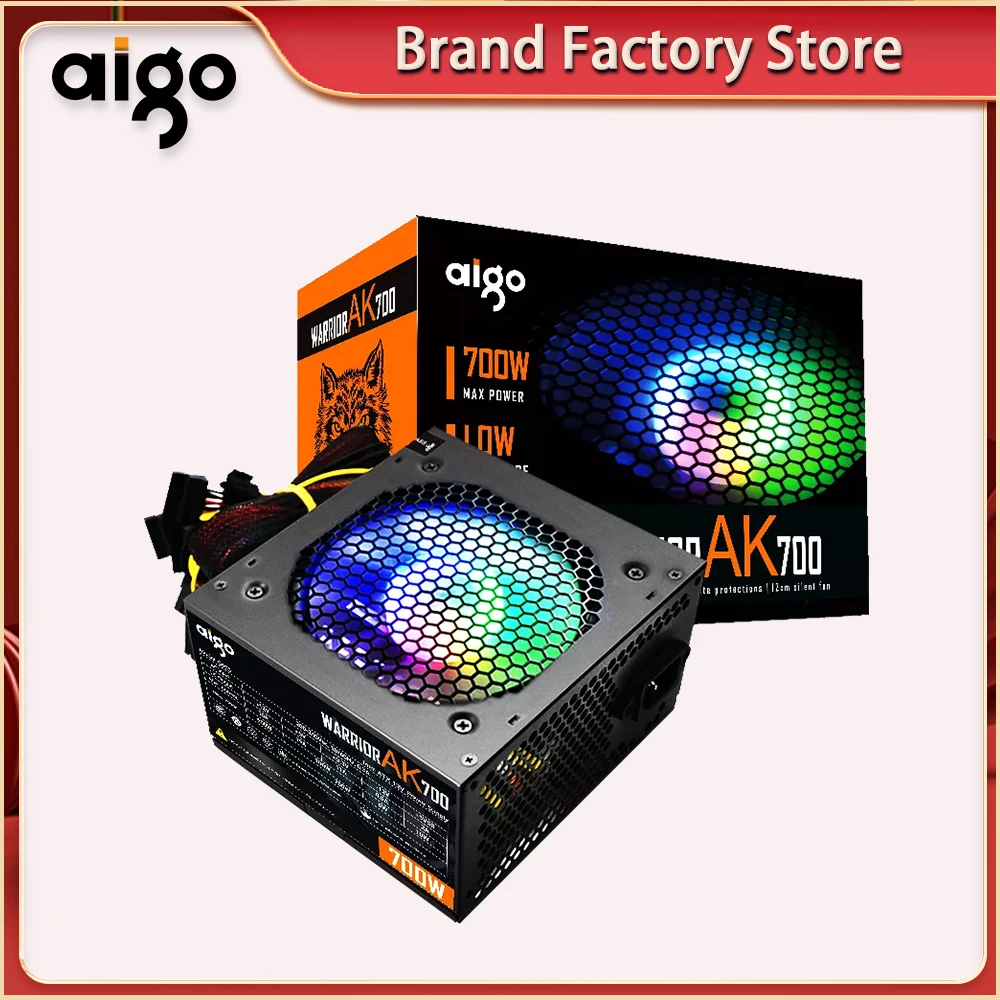Aigo ak700 max 700W PC Power Supply unit Gaming Quiet 120mm rgb Fan ...
