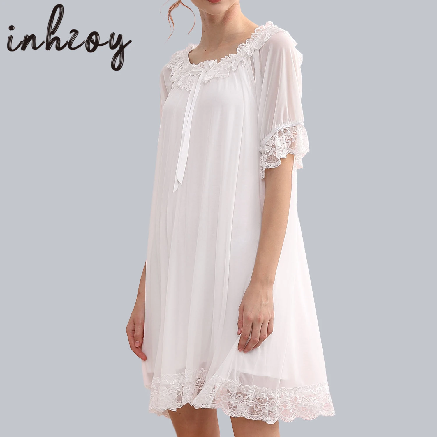 Womens Victorian Nightgown Vintage Sheer Mesh Sleepwear Lace Chemise ...