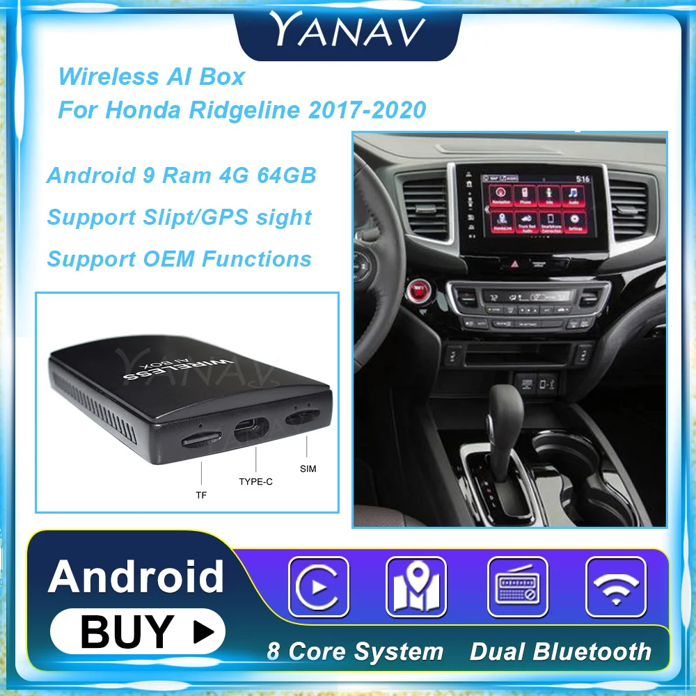 Android 9 4g 64gb Carplay Wireless Ai Box For Honda Ridgeline 2017 2020 ...