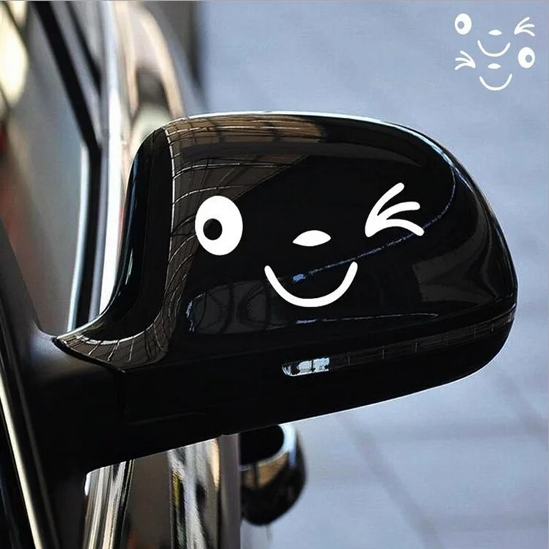 Reflective Cute Smile Car Sticker Rearview Mirror Sticker Car Styling ...