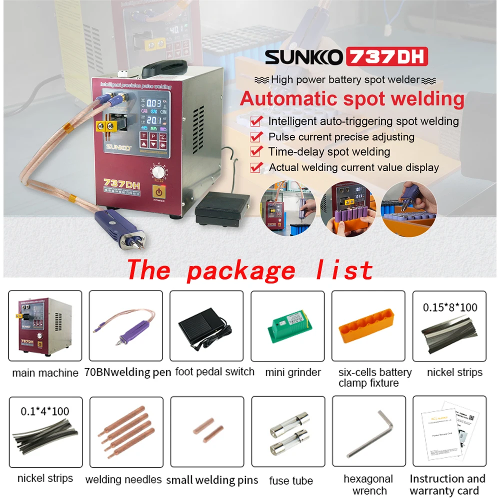 SUNKKO 737DH spot welder 4.3KW induction delay touch welding machine ...