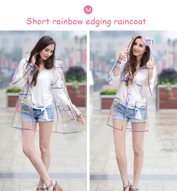 New Fashion Transparent Rainbow Edge Raincoat Waterproof EVA Poncho ...