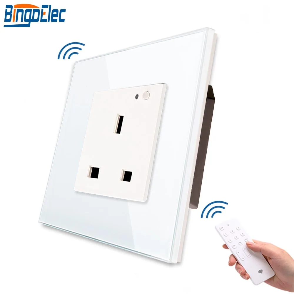 Bingoielec UK 13 A Wall Socket Remote Socket Glass Panel Button Socket ...