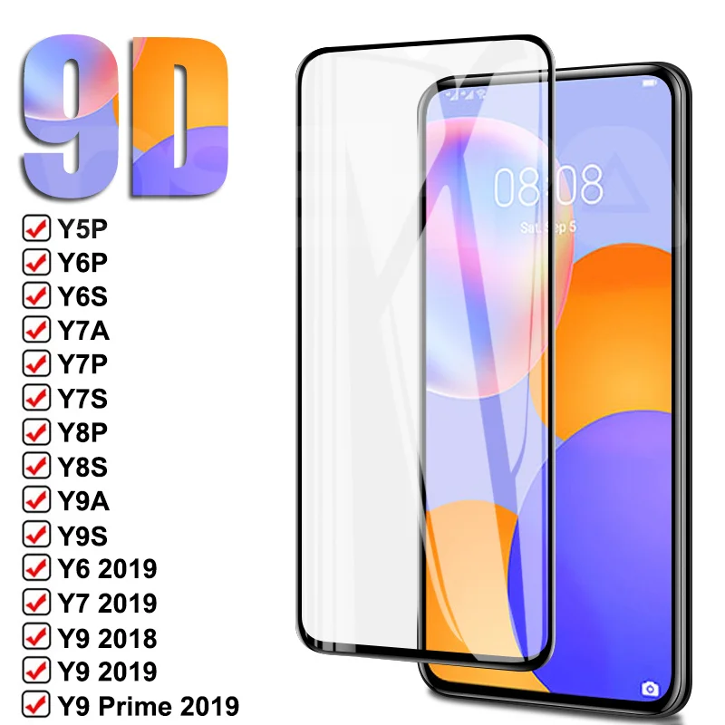 9D protectora de vidrio para Huawei Y5P Y6P Y6S Y7A Y7P Y7S Y8P Y8S Y9A Y9S Y6 Y7 Y9 primer 2018 ...