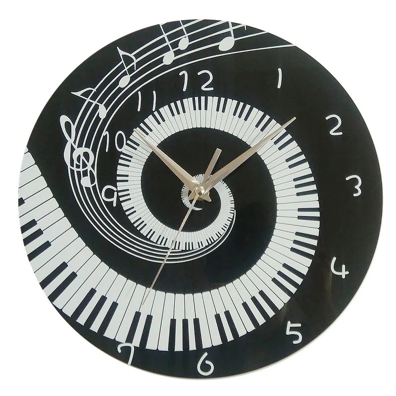 Elegant-Piano-Keys-Black-and-White-Modern-Wall-Clock-Music-Notes-Wave ...