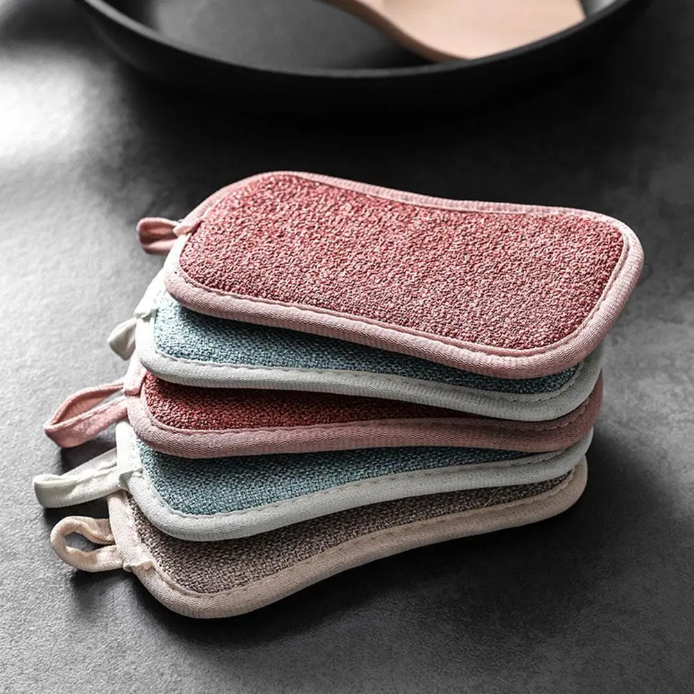 Cleaning Magic Sponge Kitchen Double Sided Scouring Pad Reusable ...