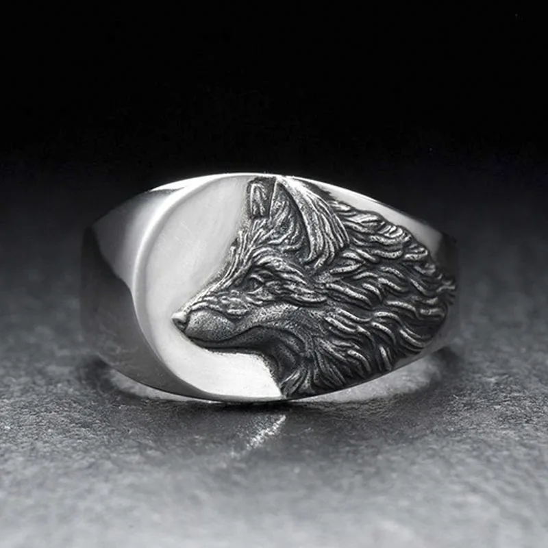 Hip Hop Vintage Silver Color Wolf Ring Punk Style Animal Wolf Head Ring ...