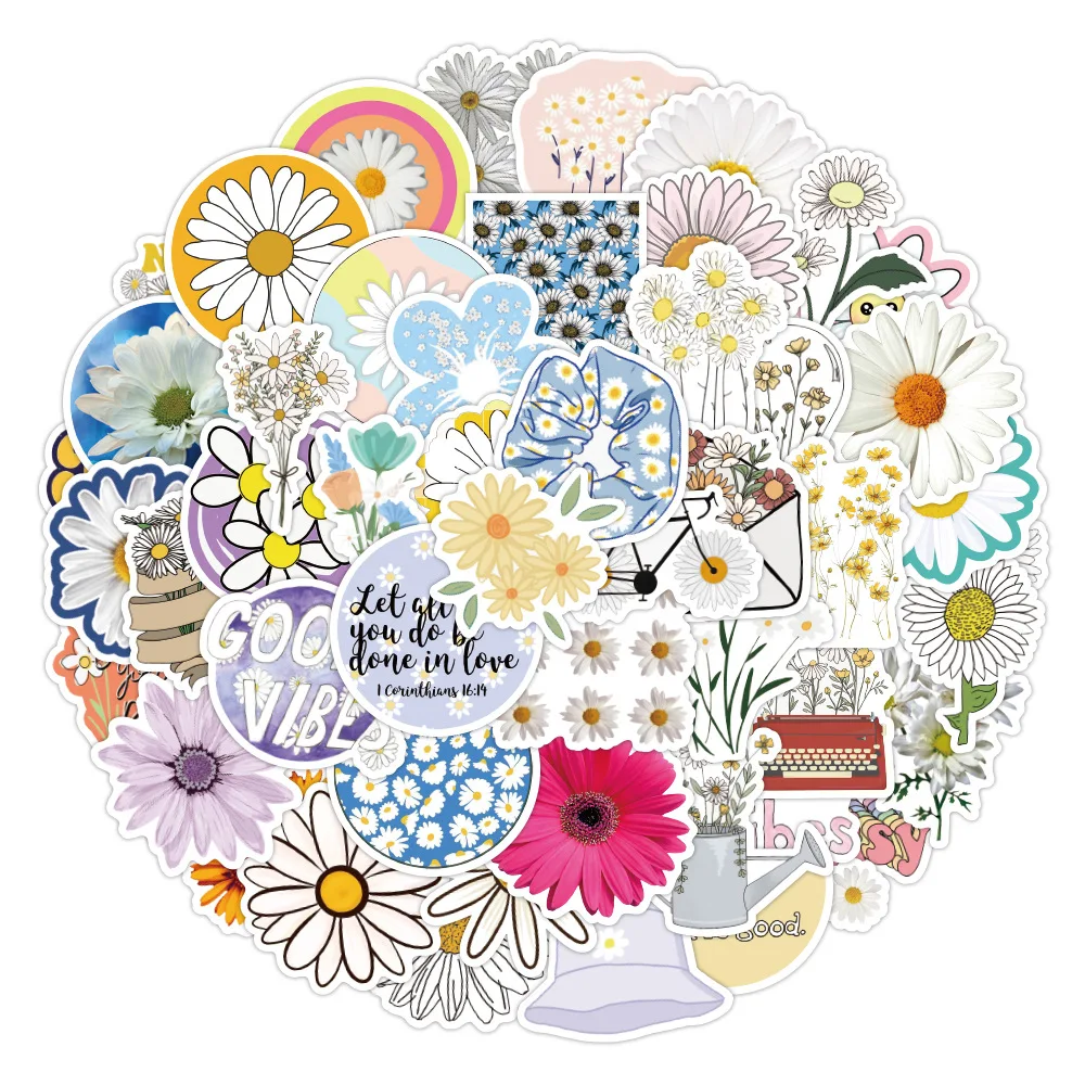 10/50PCS Fresh Flowers Daisies Stickers for Kids Girls Toy Kawaii ...
