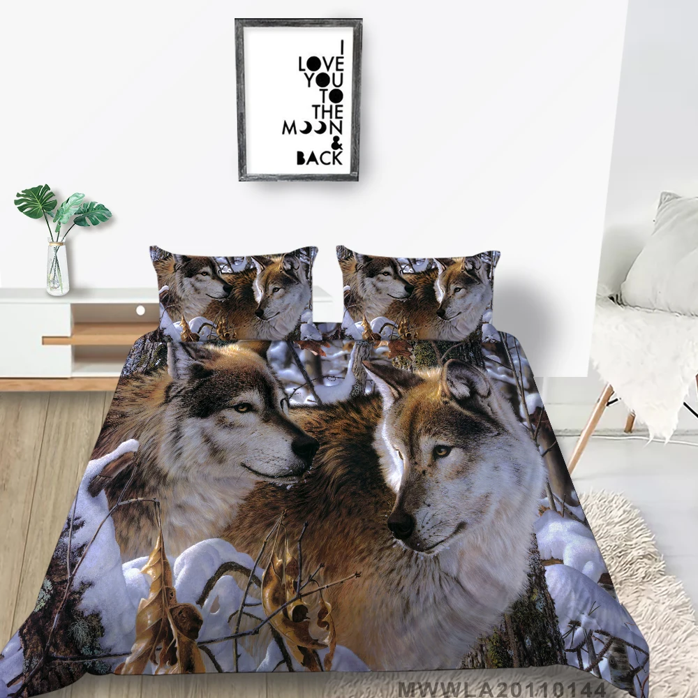 Cute Wolf Bed Set 3D Printed Fashion Lifelike Duvet Cover Wolf Head ...