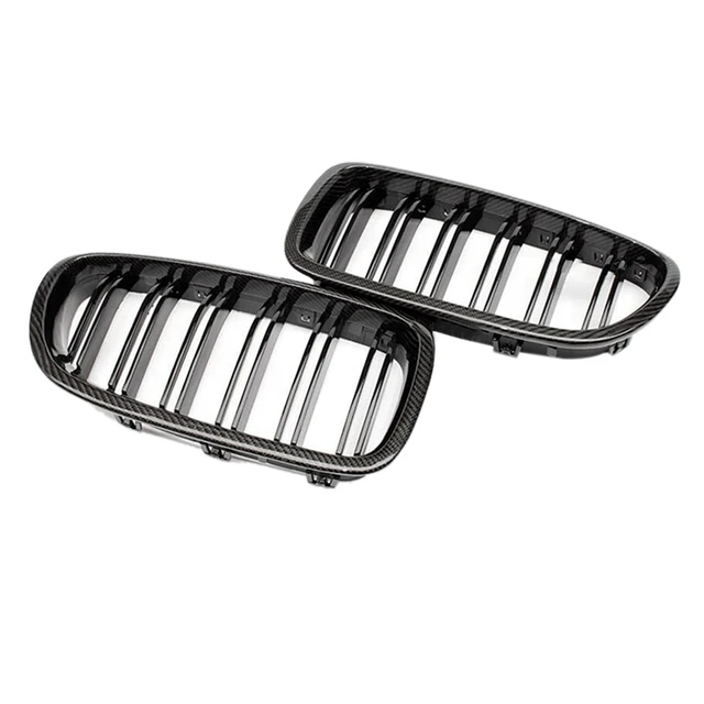 Car Carbon Fiber Glossy Double Slats Front Kidney Grille Grill For-BMW ...