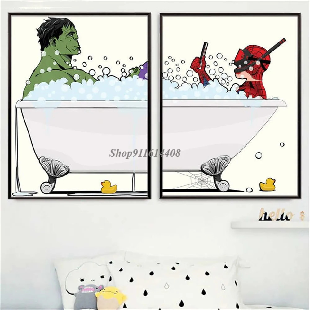 Poster Superhero Toilet | Superheroes Pictures Bathroom | Funny Marvel ...