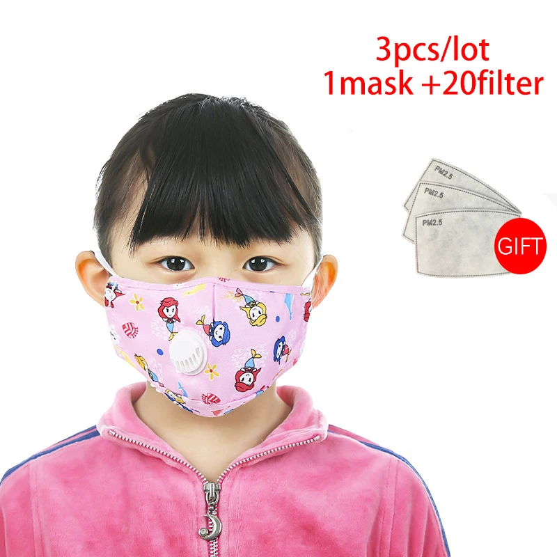 3PCS/20FILTERS Cute Kid's Cotton Mask Washable Reusable Face Dust Mask ...