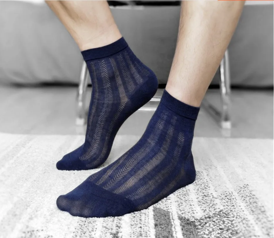 Men's Transparent Mesh Short Ankle Socks Soft Nylon Business Men Tube ...