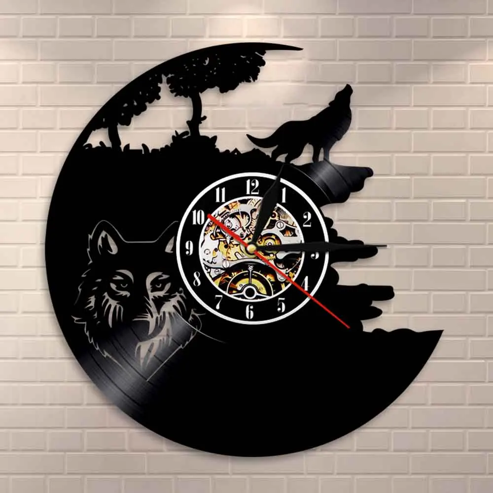 Wolf Howling at the Moon Wall Clock Forest Wildlife Animal Wolf Vinyl ...