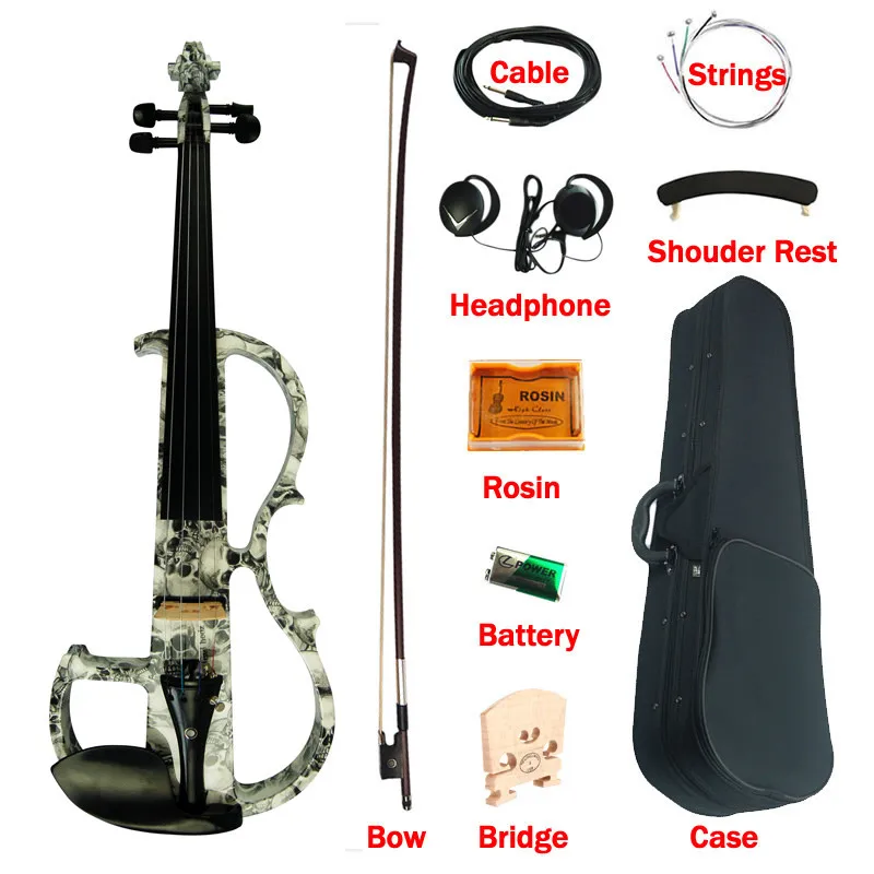 Advanced Electric Silent Art Violin 4/4 Ebony Fittings Skeleton Painted ...