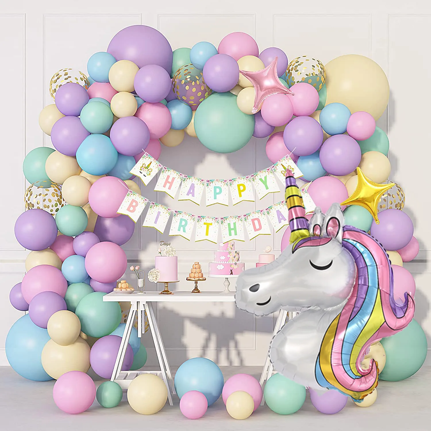 147pcs Unicorn Birthday Balloons Arch Garland Kit Happy Birthday Banner ...