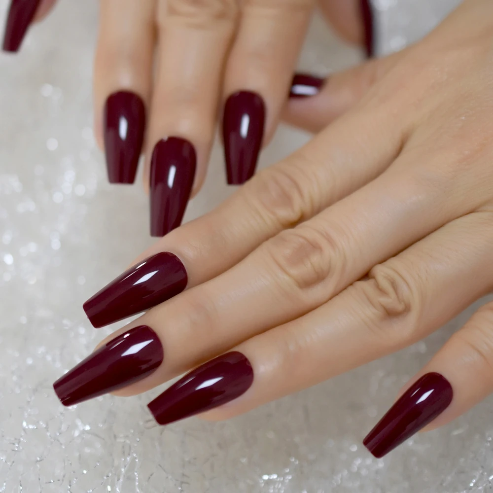 Dark Red Acrylic Nails