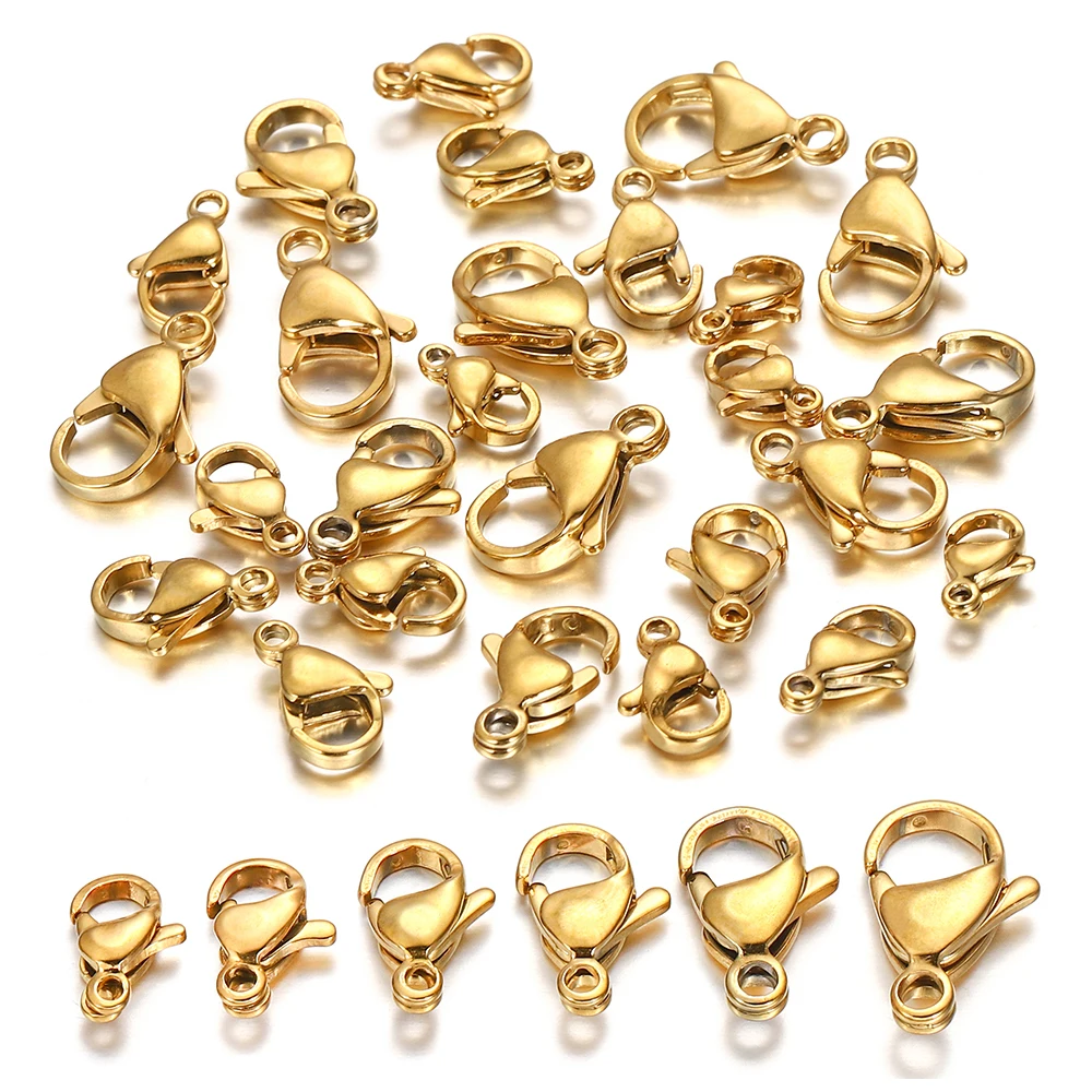 30Pcs/lot Stainless Steel Gold Plated Lobster Clasp Claw Clasps For ...