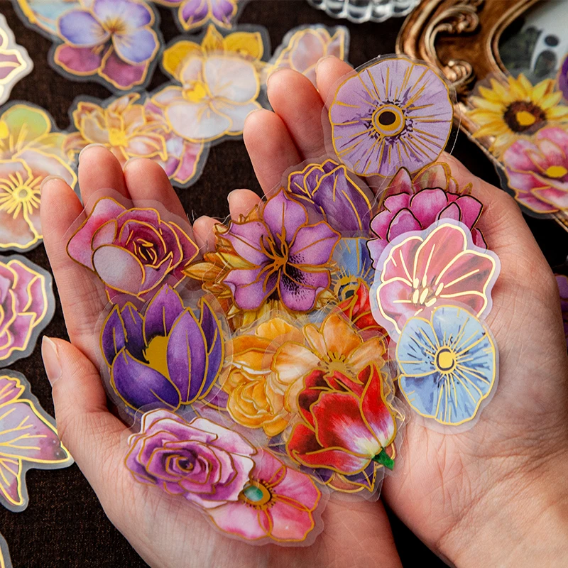 30-pcs-pack-Bronzing-Flowers-Stickers-aesthetic-INS-style-sticker-DIY ...
