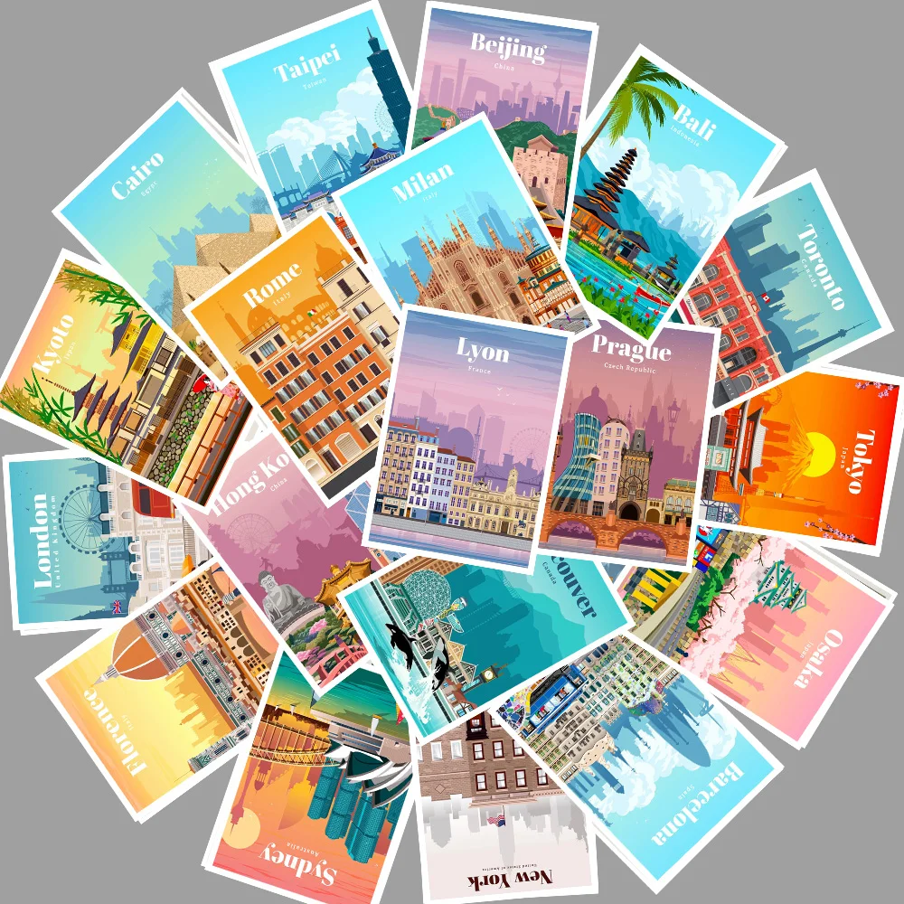 25pcs Travel City Landscape Sticker Waterproof For Kids DIY Luggage ...