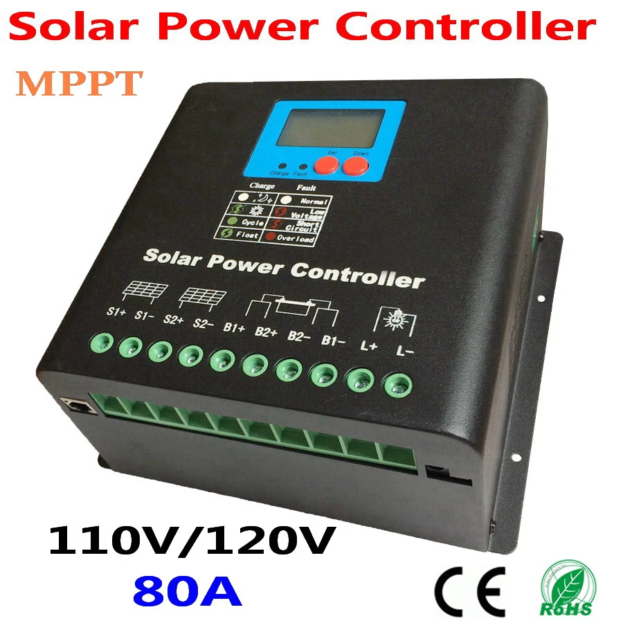 80a 110v 120v Mppt Solar Charge Controller Lcd Display, Auto ...