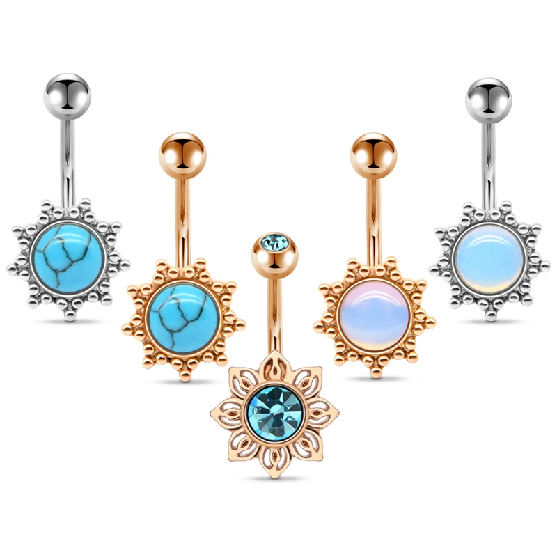 14G Surgical Steel Dangle Navel Belly Button Ring Bar Curved Barbell ...