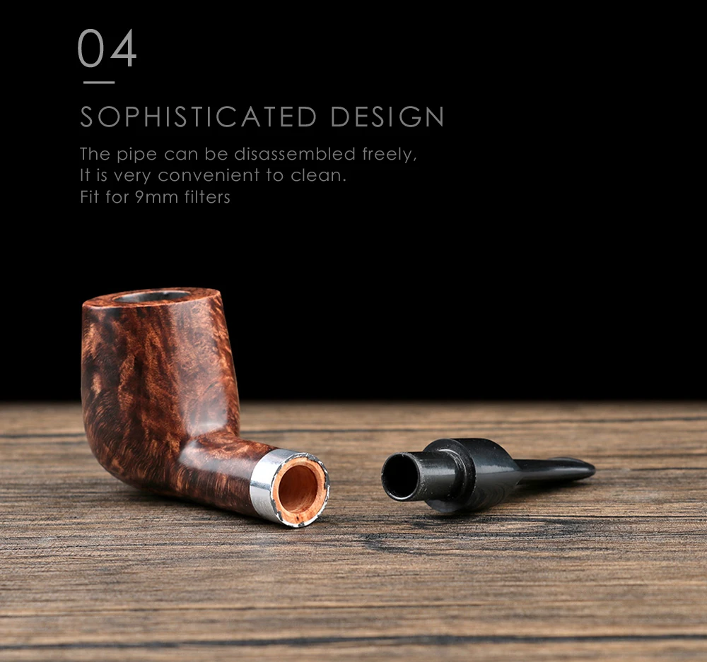 Pipe,Tuyau droit en bois pour fumer du tabac,adapté aux filtres de 9mm ...