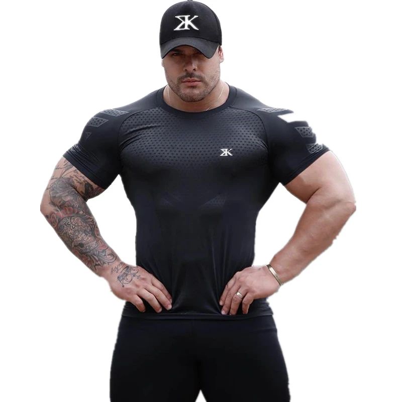 Men Tshirt Bodybuilding Hight Elasticity Quick Dry Muscle Shirts ...