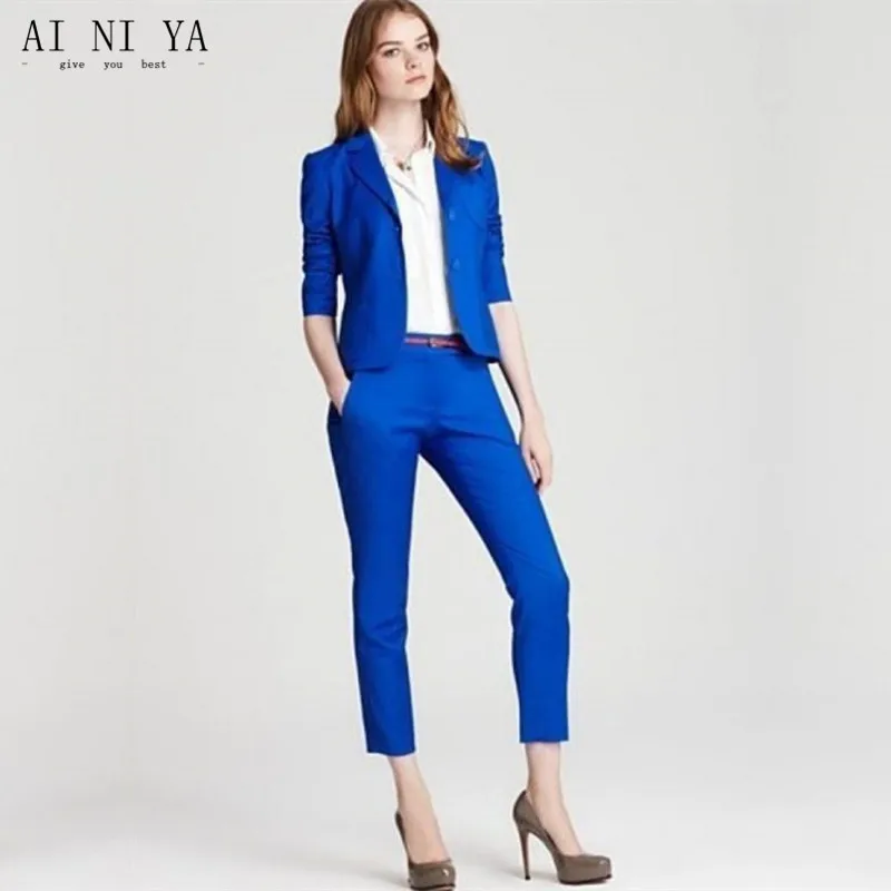 Royal Blue Slim Fit Office Uniform Designs Womens Casual Business Suits ...