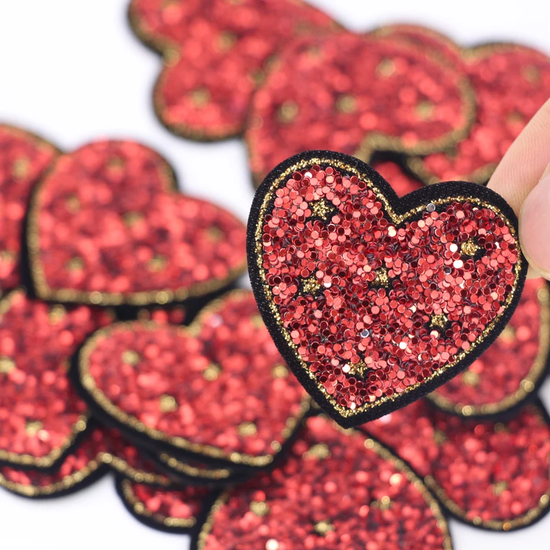 10Pcs/Lot Love Sequin Patches for Kids Women Clothes DIY Stripes Iron ...