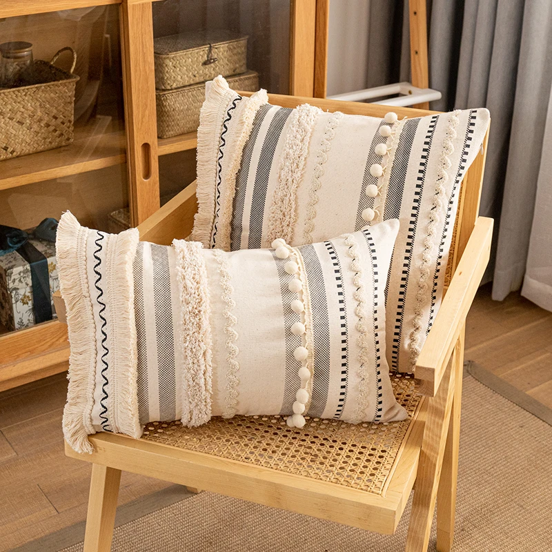 Bohemian Style Cotton Cushion Cover 30x50cm/45x45cm Pillow Cover Beige ...