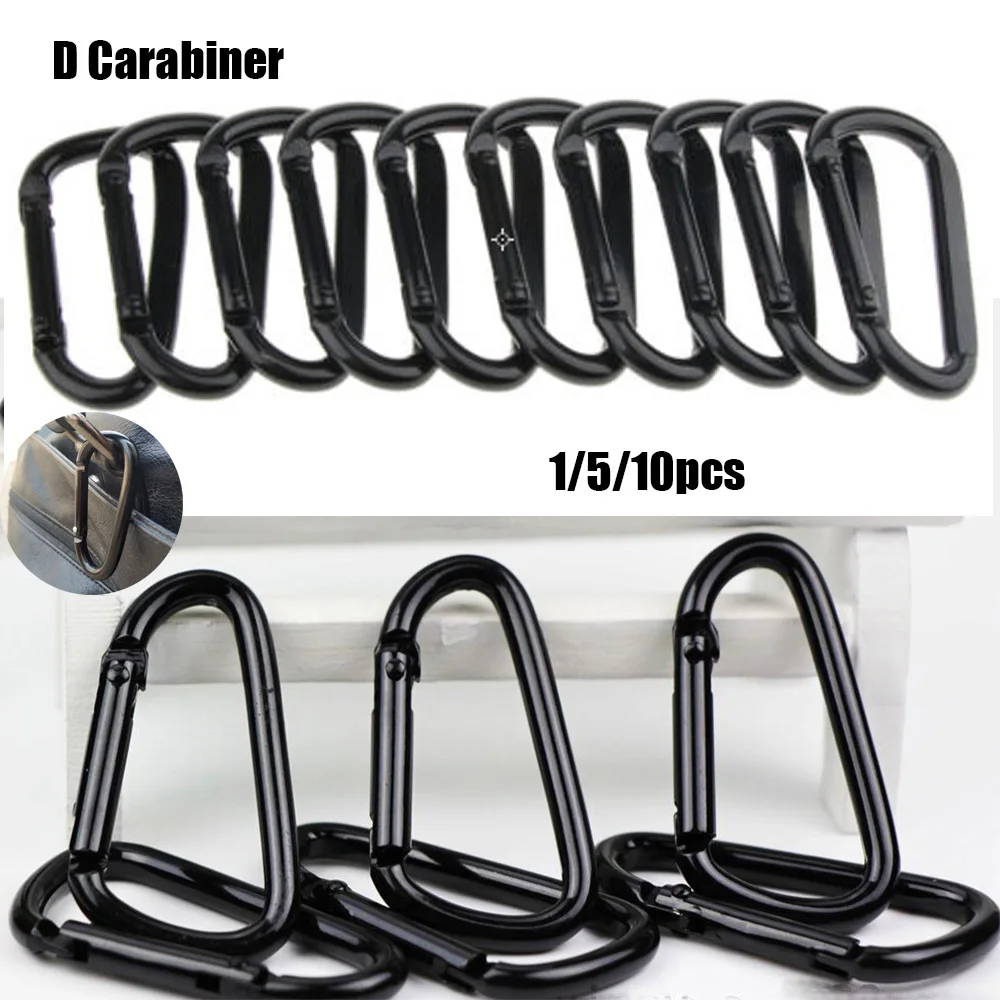 1/5/10Pcs Black Premium Aluminum Carabiner D Ring Key Chain Clip ...