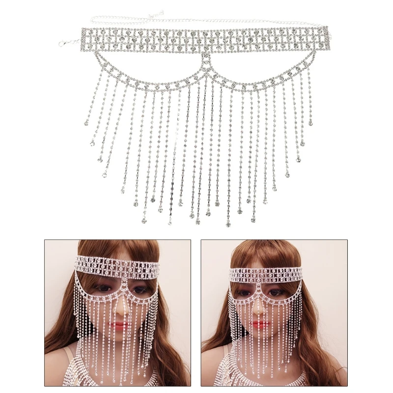 Crystal Tassel Veil Face Mask Rhinestone Chain Nightclub Dance Party ...