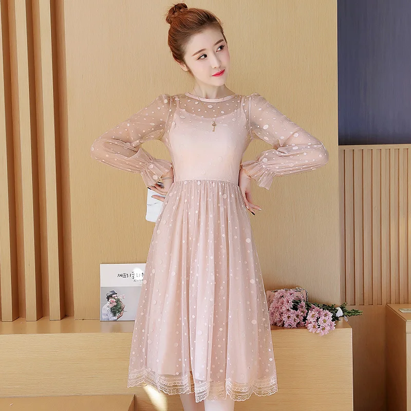 Pink Dress With Black Lace Overlay