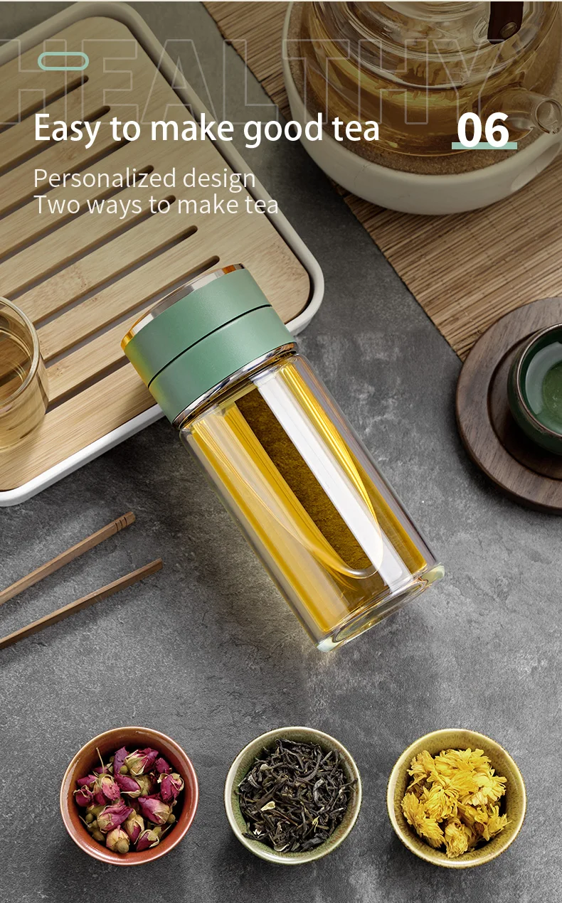 GOURDE,13--Infuseur à thé en verre à Double paroi, bouteille'eau de voyage, tasse à thé avec ...