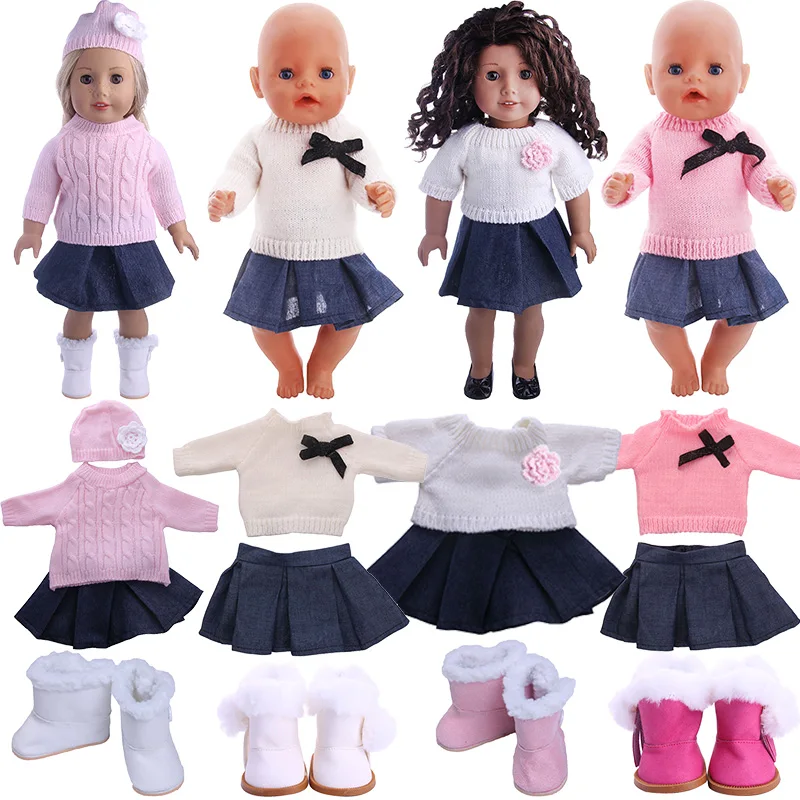 Sweater-Skirt-Wool-Cap-With-Flower-Fit-18-Inch-American-43-CM-Baby-Doll ...
