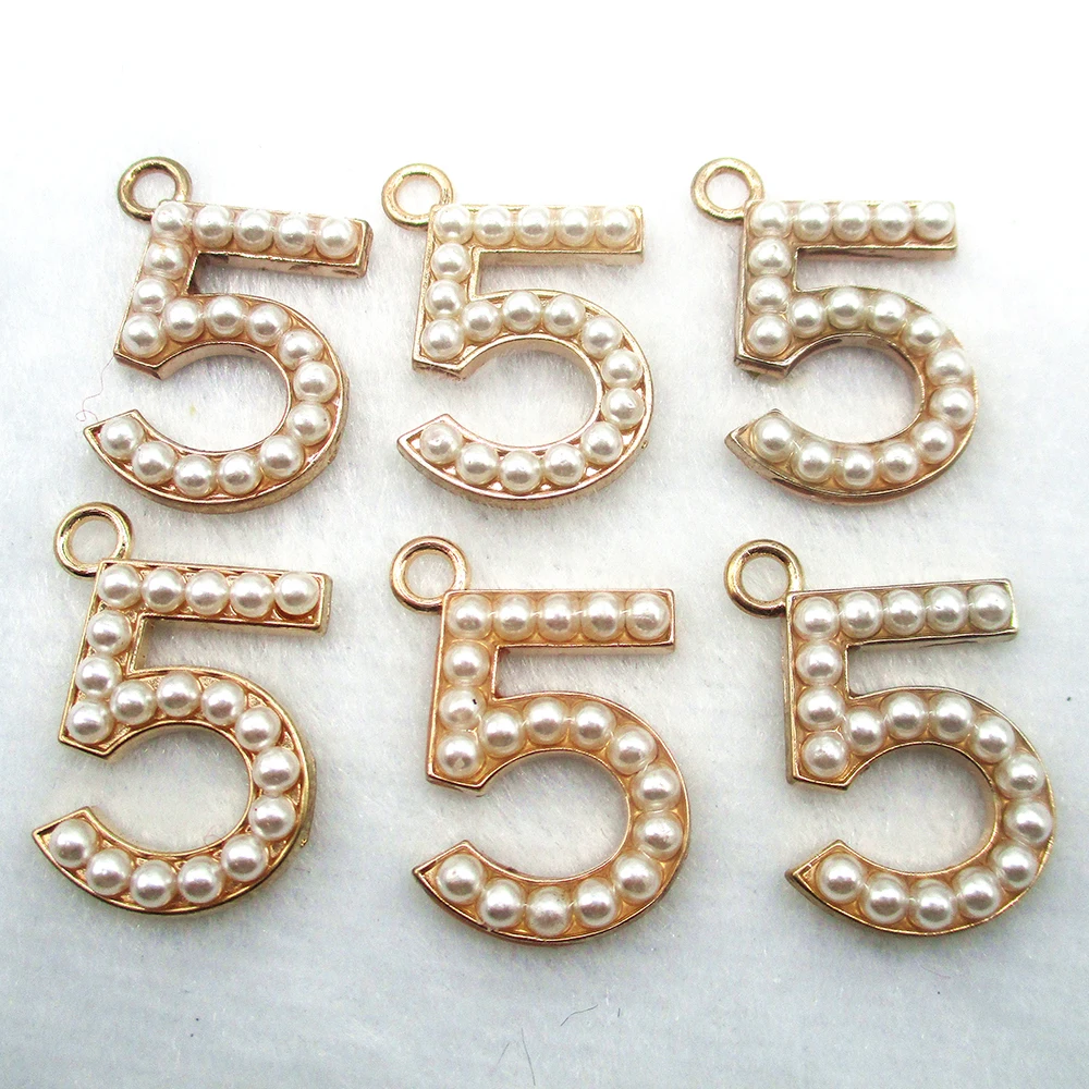 10pcs/Pack Big Small Two Models Number 5 Charms Pearl Gold-Colour ...