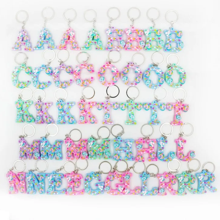 1 Pcs Kawaii Unicorn Letters key Chain For Girl Kids Keychain Women Car ...