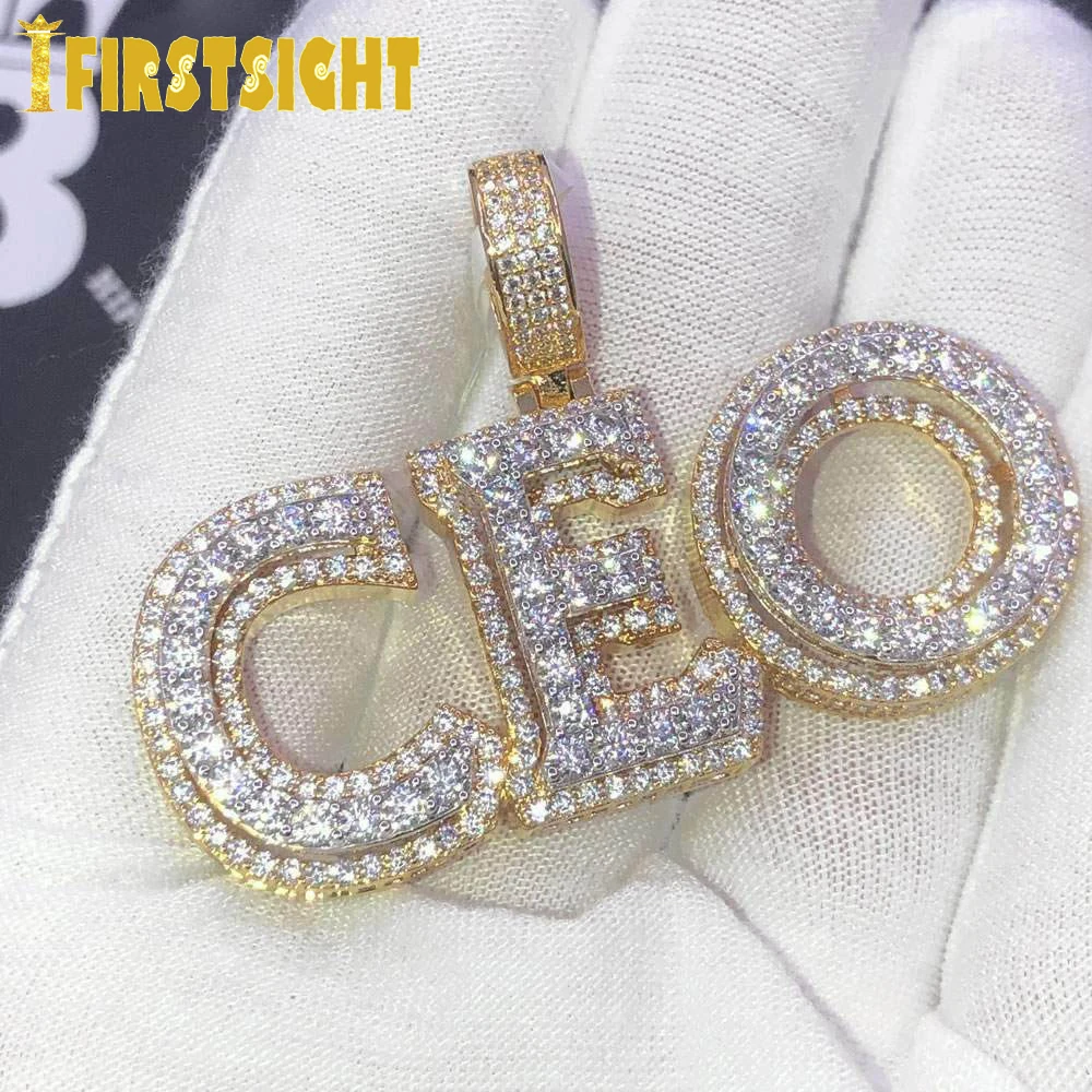 New Letter CEO Pendant Necklace Tennis Chain Iced Out Cubic Zirconia ...
