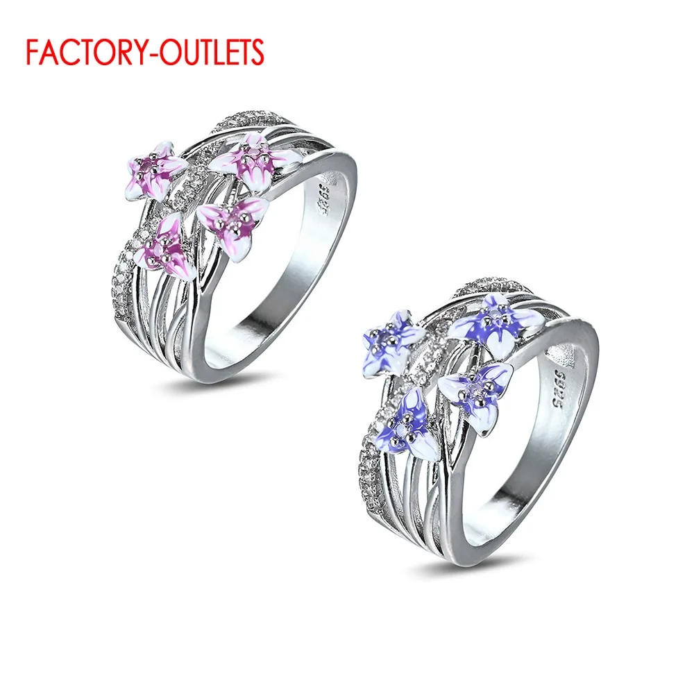 Flower-Shape-2-Colors-Sparkling-Genuine-925-Sterling-Silver-Rings-For ...