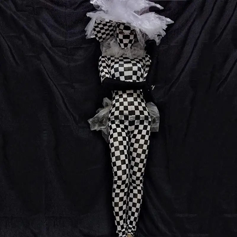 Clown-Black-And-White-Grid-Jumpsuit-Stage-Costume-Women-Nightclub ...