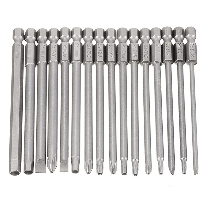 16Pcs 100mm Long Alloy Steel Magnetic Head Cross Phillips Hex Screwdriver magnetic Bit Set Torx ...