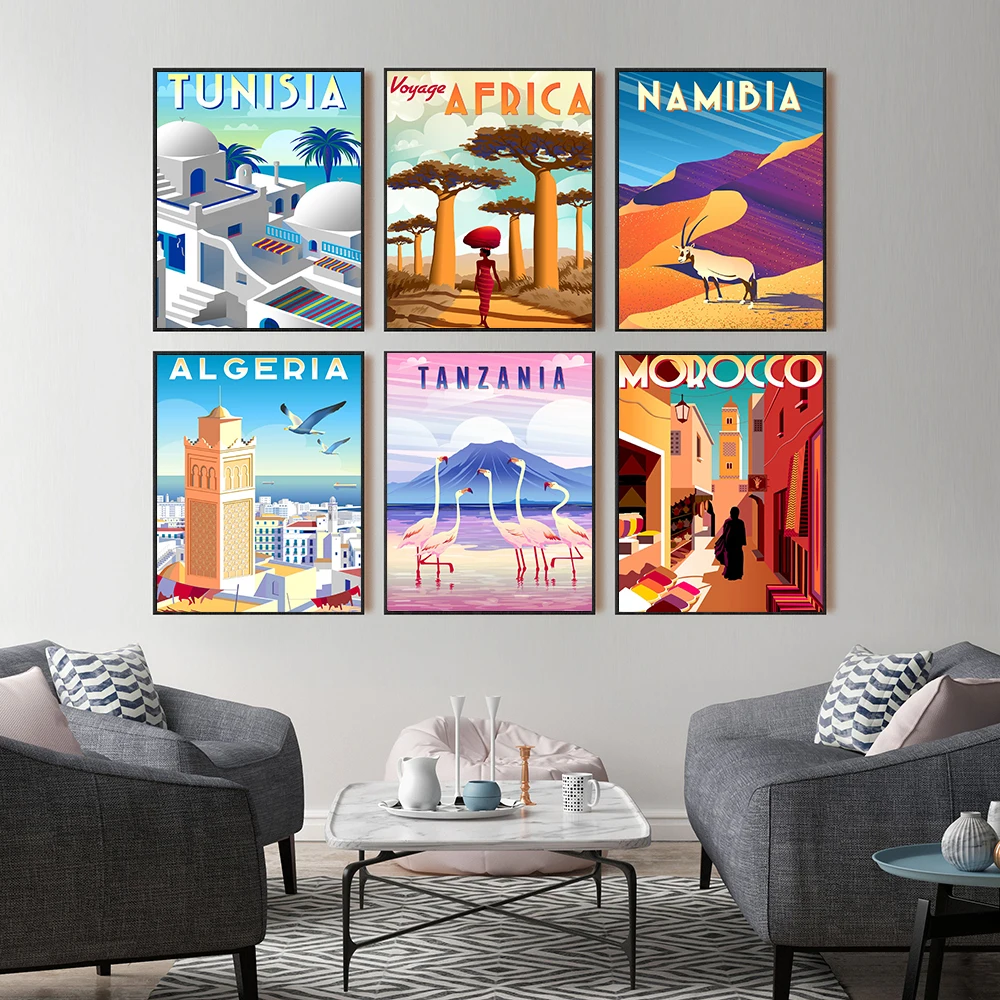 Nordic Vintage Travel Cities Africa Poster Morocco Tanzania Namibia ...