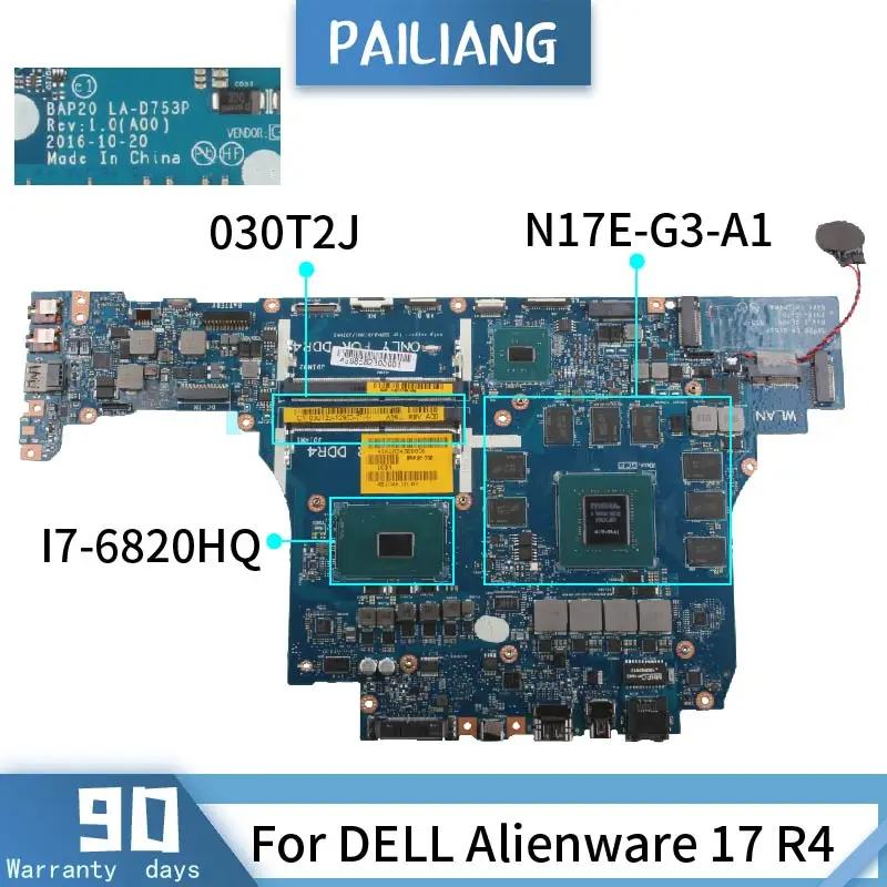 PAILIANG Laptop motherboard For DELL Alienware 17 R4 I7-6820HQ ...