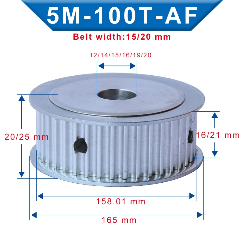 Timing Pulley 5M 100T Inner Bore 12/14/15/16/19/20 mm Aluminum Belt ...
