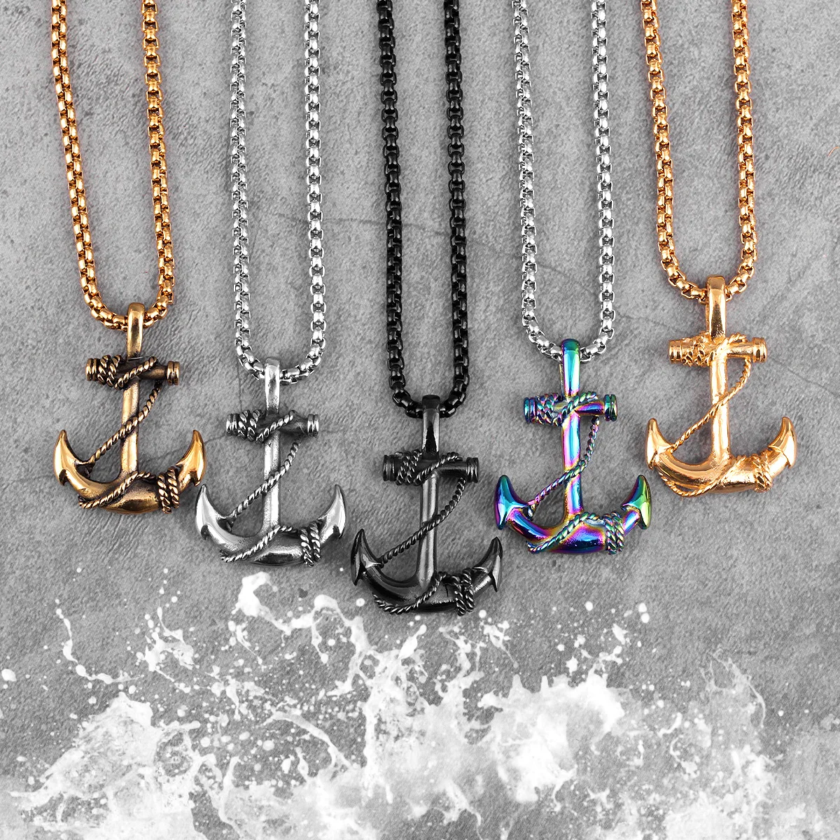 Gold Black Anchor Men Necklaces Pendants Chain Punk Cool for Boyfriend ...