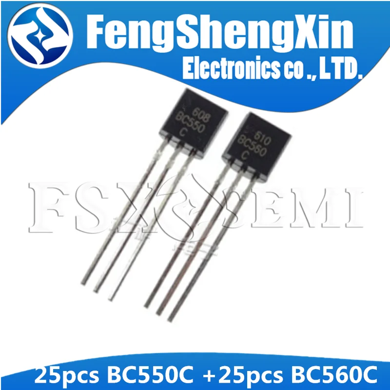 50PCS BC550C + BC560C each 25pcs BC550 BC560 TO92 Transistor 45V 0.1A ...