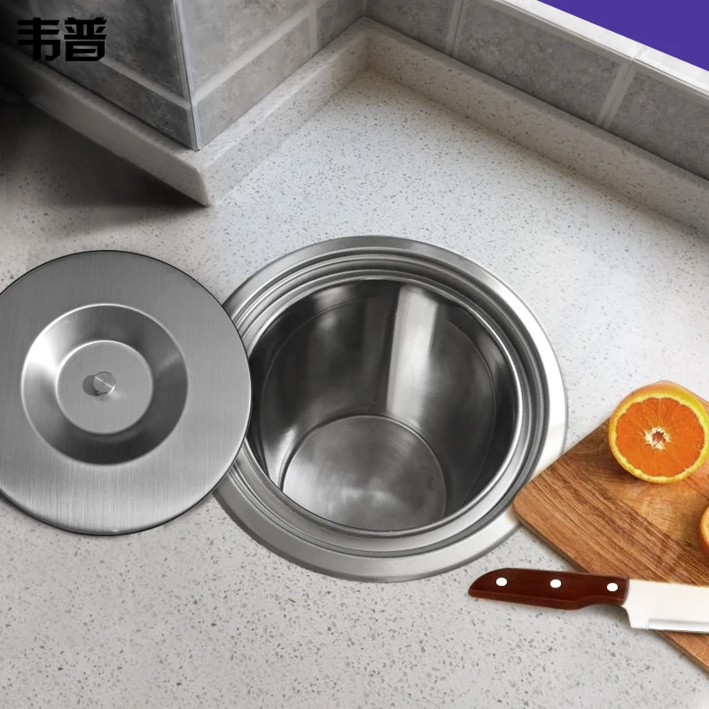 8L Tainless Steel Trash Can Flush Recessed Built-in Dustbin Trash Bin ...
