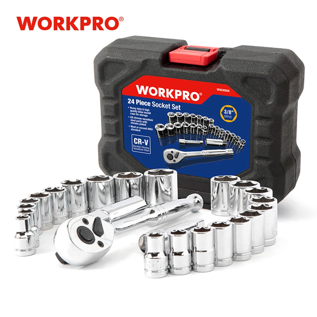 WORKPRO 24PCS Tool Set Wrench Socket Set 3/8" Ratchet Wrench Socket Spanner 14 64pcs|set 3|set ...